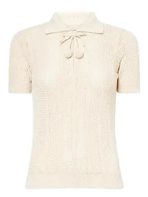 Valentino Garavani Open-knit Cotton Polo Shirt - Avorio