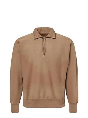 A.PRESSE Long-sleeve Half-zip Cotton Sweatshirt - Brown