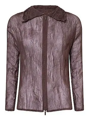 Issey Miyake Chiffon Twist Zip Knitted Top - Dark Brown