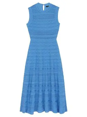 Maje Geometric-jacquard Openwork Knitted Maxi Dress - Blue