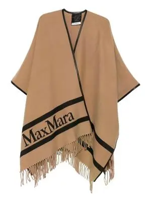 Max Mara Logo Fringed Cape - Neutrals