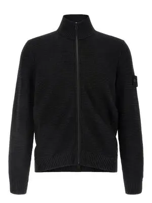 Stone Island High-neck Zip-up Cardigan - Black