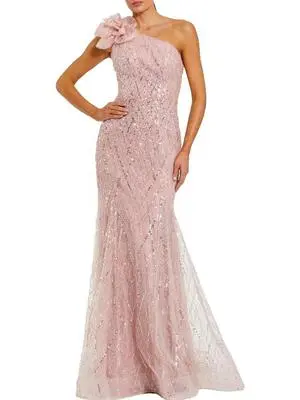 Mac Duggal Sequin Embellished Trumpet Gown With Floral Detail - Rose