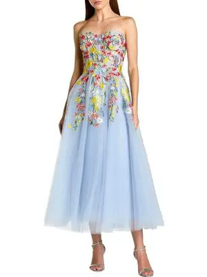 Mac Duggal Floral Embroidered A-line Midi Dress - Periwinkle Multi