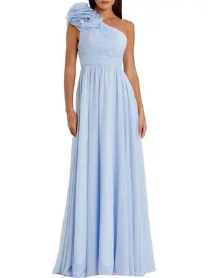 Mac Duggal Polka Dot Chiffon Gown - Powder Blue