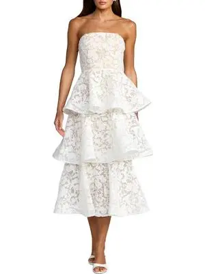 Mac Duggal Lace Tiered Midi Dress - Ivory