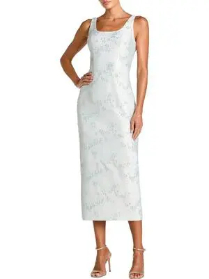 Mac Duggal Brocade Scoop Neck Midi Dress - Blue Multi