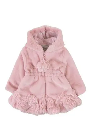 WIDGEON Faux Fur Coat With Hood And Pompom Detail - Strawberry Puff