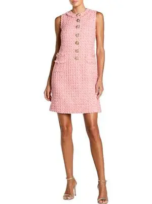 Mac Duggal Boucle Sleeveless Mini Dress With Button Detail - Pink