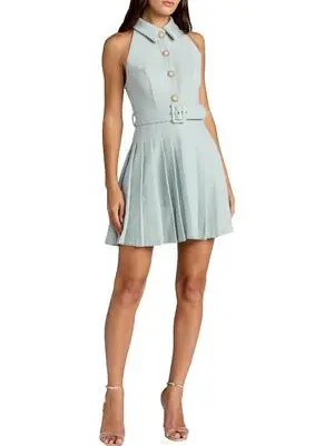 Mac Duggal Bouclé Sleeveless Pleated Mini Dress - Sage