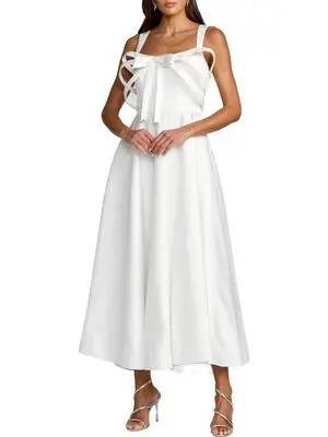 Mac Duggal Satin A-line Ankle Dress With Bow - Ivory