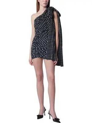 Patou Polka Dot Draped One-shoulder Mini Dress - Blue