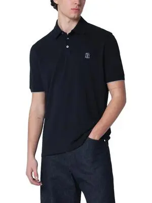 Brunello Cucinelli Navy Cotton Polo Shirt - Blue