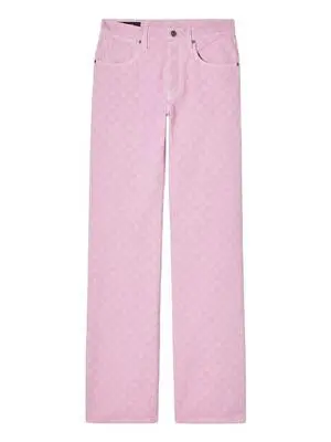 Gucci Gg Cotton Denim Jacquard Pants - Pink