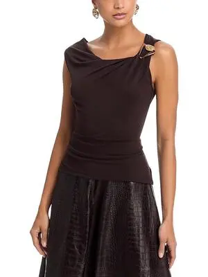 Aqua Jersey Hardware Sleeveless Top - Brown