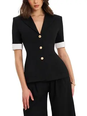 MISS CIRCLE Aleena Short Sleeve Business Casual Blazer - Black