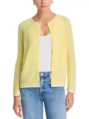 Bloomingdale'S 100% Cashmere Crewneck Cardigan Sweater - Buttercup/ivory