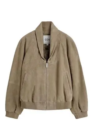 Cos Shawl Collar Suede Bomber Jacket - Beige