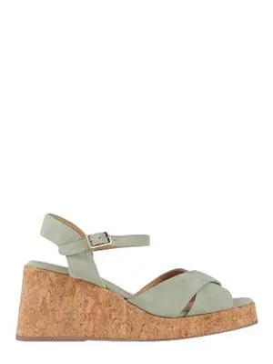CastaÑer Suede Wedge Clogs - Sage Green