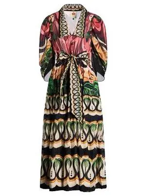 Farm Rio Coconut Tree Flow Maxi Shirt Dress - Black
