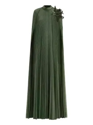 GEMY MAALOUF Feather-embellished Pleated Kaftan - Green