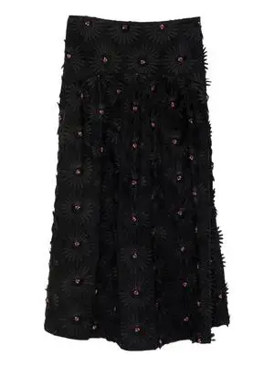 Farm Rio Floral-appliqué Midi Skirt - Black