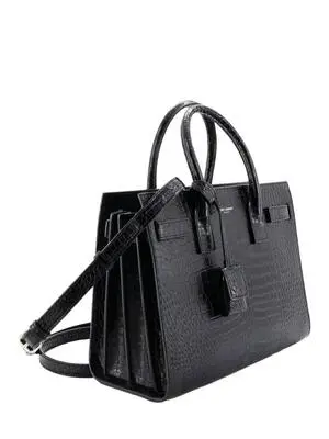 Saint Laurent Sac De Jour Nm Baby Tote Bag Crocodile Embossed Leather - Black