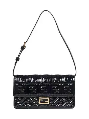 Fendi Foldover Embossed Top Cross Bag - Black