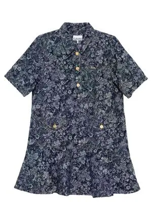 GANNI Buttoned Floral Dress - Blue