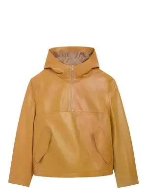Ami Hooded Leather Jacket - Brown