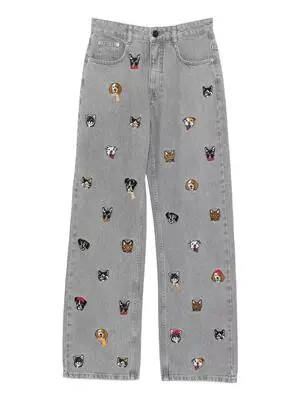 Farm Rio Animal-embroidered Jeans - Grey