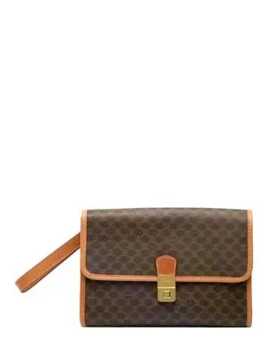 Celine 1990 Macadam Coated Canvas Clutch - Brown