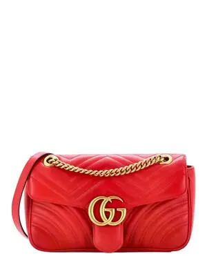 Gucci Gg Marmont Flap Bag Matelasse Leather Small Crossbody Bag - Red