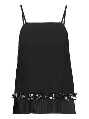 Mother Of Pearl Nita Plissé-paneled Embellished Crepe Top - Black