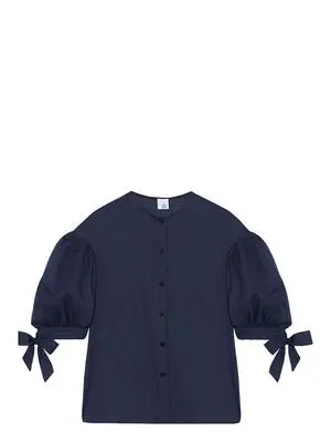 Iris & Ink Gathered Cotton-poplin Shirt - Blue