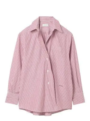 HOUSE OF DAGMAR Asymmetric Cotton Poplin Shirt - Red Stripe