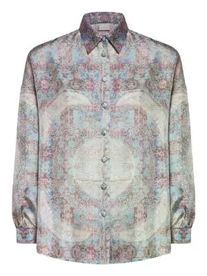 PIERRE-LOUIS MASCIA Aloe Mosaic-pattern Silk Shirt - Neutrals
