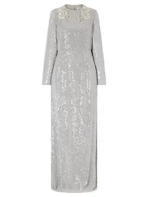 Erdem Crystal-embroidered Sequined Georgette Gown - Silver