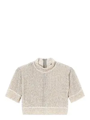 Giorgio Armani Viscose Jersey Jumper With Sequin Embroidery - Beige