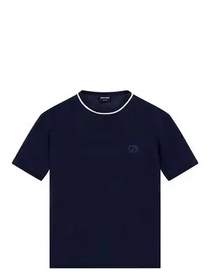 Giorgio Armani Crew-neck Jumper In Linen And Silk - Navy Blue