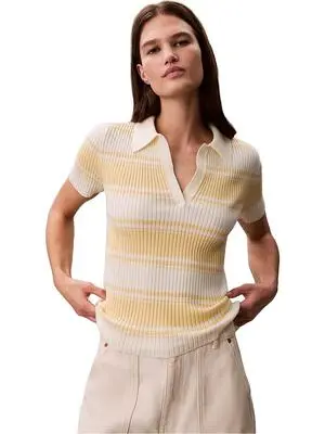 Calvin Klein Boucle Stripe Rib Polo - Sweet Corn