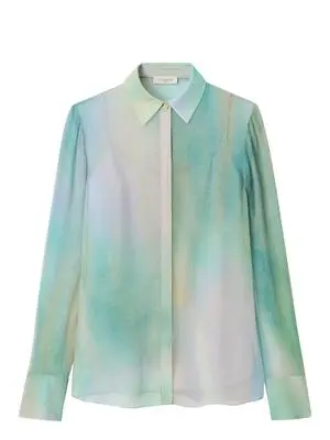 Lafayette 148 New York Aurora Print Silk Blouse - Aurora Green Multi
