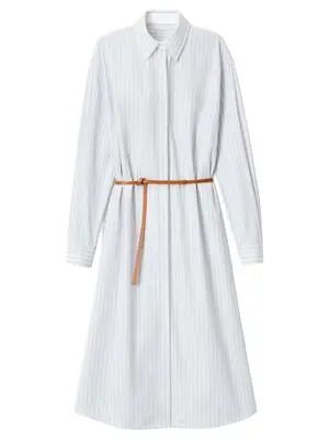 Lafayette 148 New York Striped Cotton Oversized Shirtdress - Glacier Blue Multi