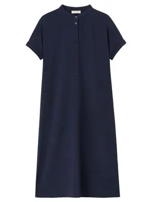 Lafayette 148 New York Organic Silk Stretch Henley Dress - Blue Ink