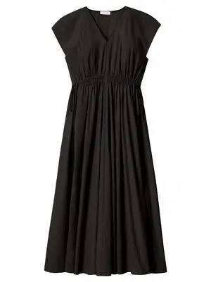 Lafayette 148 New York Travel Cotton Drawstring V-neck Maxi Dress - Black