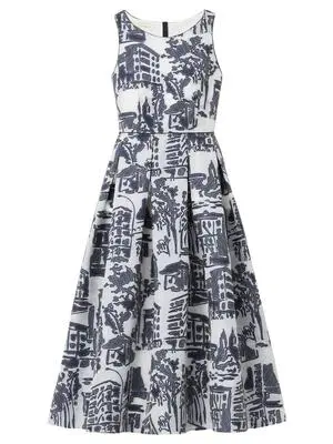 Lafayette 148 New York Cityscape Jacquard A-line Dress - Ink Multi