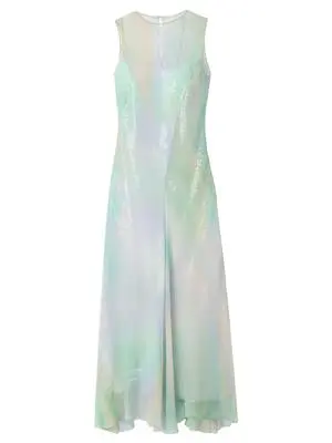 Lafayette 148 New York Aurora Print Silk Flared Gown With Sequined Slip - Aurora Green Multi