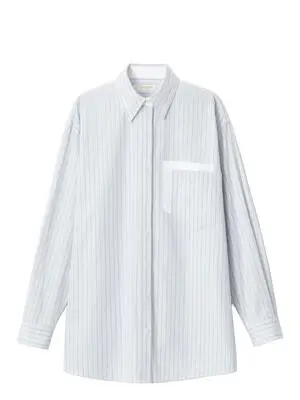 Lafayette 148 New York Striped Cotton Oversized Shirt - Glacier Blue Multi