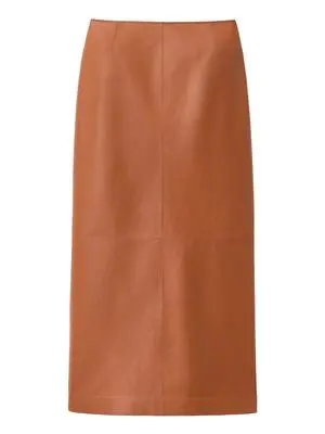 Lafayette 148 New York Nappa Leather Midi Pencil Skirt - Copper