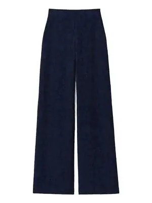 Lafayette 148 New York Rosette Floral Jacquard Wide-leg Pants - Blue Ink